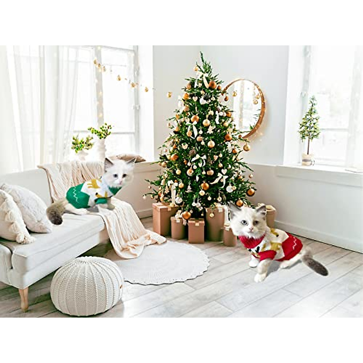 CooShou 2Pcs Cat Christmas Sweater Dog Christmas Sweater Cat Dog Knitwear Sweater Xmas Clothes Elk Christmas Red Green Sweaters for Cat Puppy Dog S