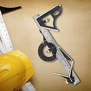 Fafeicy Stainless Steel T Square Ruler Adjustable Sliding Combination Square Ruler & Protractor Level Measure Measuring Tool 4-Piece 4R Combination Square
