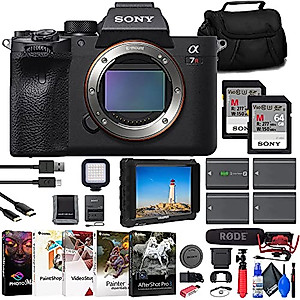 Sony a7R IVA Mirrorless Camera (ILCE7RM4A/B) + 4K Monitor + Rode VideoMic + 2 x 64GB Memory Card + Bag + 3 x NP-FZ100 Compatible Battery + Card Reader + LED Light + Corel Photo Software + More