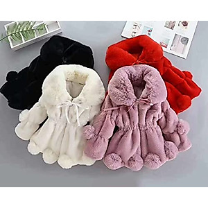 DDJFTU Kids Girls Autumn and Winter Warm Plush Coat Clothes Outwear Overcoat Ear Hooded Faux Fur Thicken Fleece Toddler
