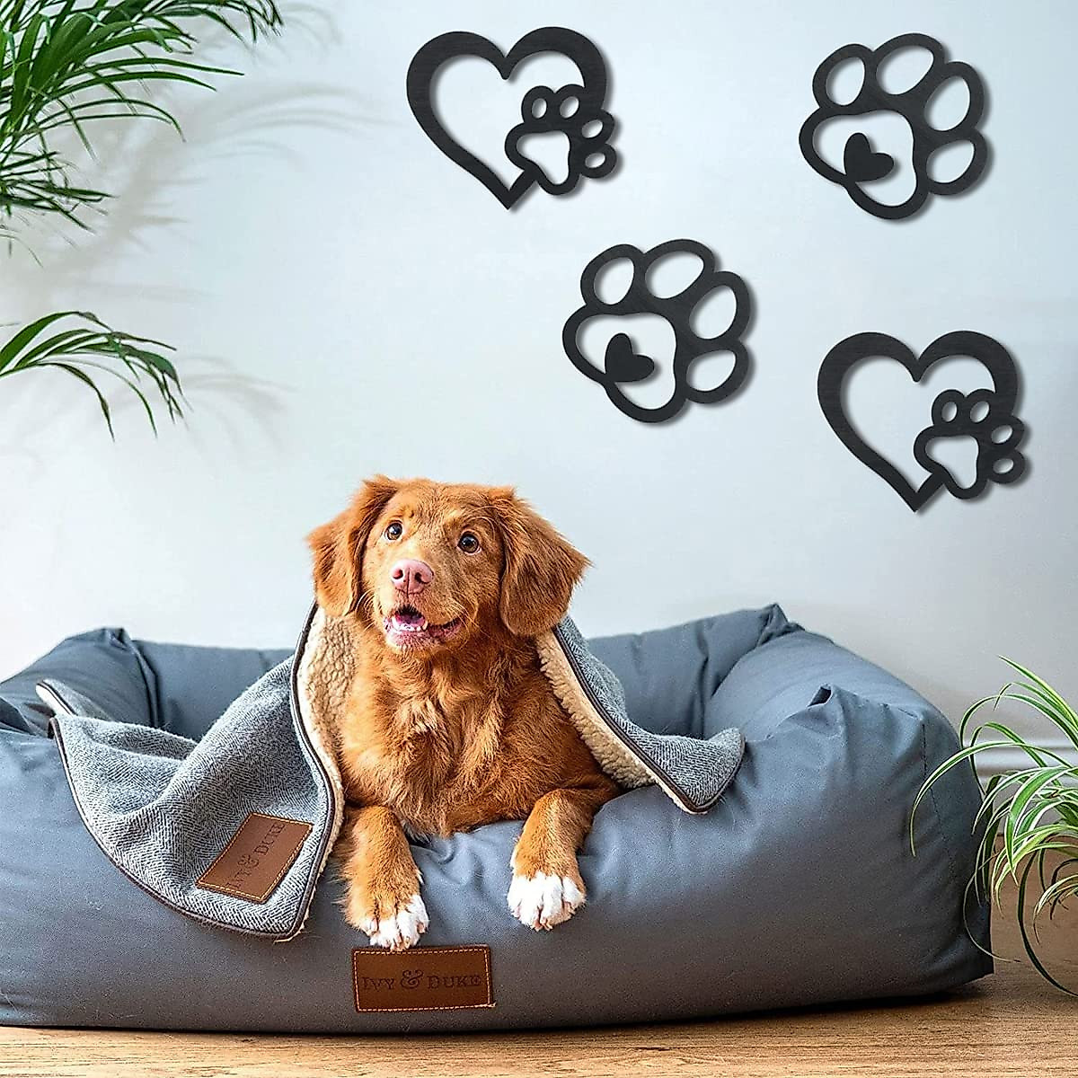 JEKEJIAJIU Dog Room Decor Paw Prints Wood Wall Art Dog Lover Wall Decor Sign for Living Room Bedroom Bathroom Nursery Dog Mom Gifts