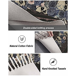 Runner Rug for Hallway 2x5ft, Halloween Skull Flowers Black Washable Runner Rugs with Tassels Woven Floor Carpet Runners for Hallways Kitchen Laundry Entryway