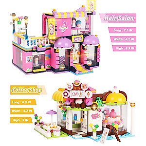Friends Hair Salon Coffee House Building Kit, Hairdressing Café Shop Building Set with Storage Box, Creative Roleplay Building Blocks Toy Birthday Gifts for Kids Girls Aged 6-12 (1059 Pieces)