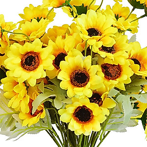 AUNTY 10 Bunches Mini Artificial Silk Sunflowers Fake Sunflowers Bouquet with Long Stems Decorations for Party Indoor Outdoor Home Décor Garden DIY Table Arrangements Decoration