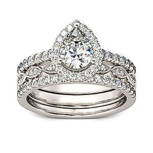 2.8 Ctw Moissanite Pear Shaped Wedding Ring Set for Women White Gold 3 Pieces Vintage Bridal Ring Set Engagement Ring Set 10K 14K 18K Gold Teardrop Bridal Set Anniversary Promise Rings for Her(18K)