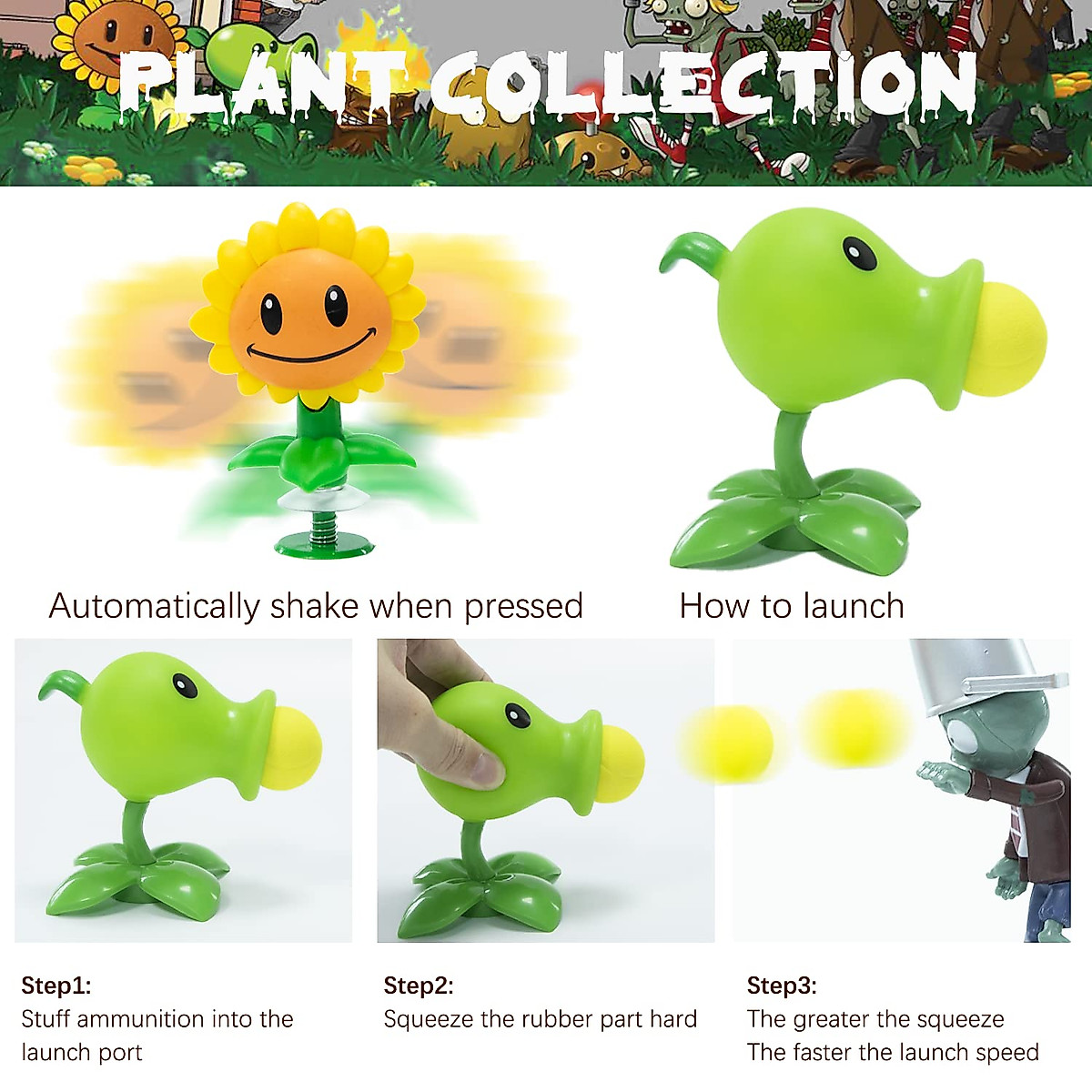 Maikerry Plants and Zombies Figurines 12pcs PVZ Action Figures Set Game Great Birthday Gifts for Boys and Girls -with Waterproof Battlefield Map