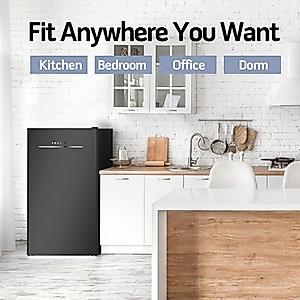 Frestec 3.1 Cu.Ft Mini Fridge for Bedroom, Mini Refrigerator with freezer, Dorm Fridge with Freezer, Reversible Door Perfect for Room and Office, Adjustable Temperature(without Handle, Black)