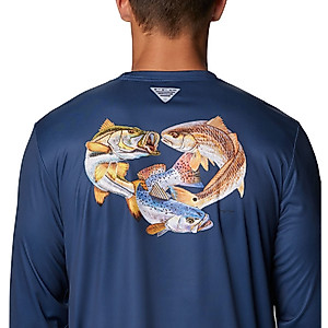 Columbia Men's Terminal Tackle PFG Carey Chen Long Sleeve, Carbon/Ancient Fossil Inshore Trio, Large