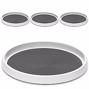 [ 4 Pack ] 12 Inch Non-Skid Turntable Lazy Susan Organizers + 8 Pack, Stackable Clear Bins with Removable Dividers - Plastic Refrigerator Organizer Bins - Food Snack, Pantry Organization and Storage