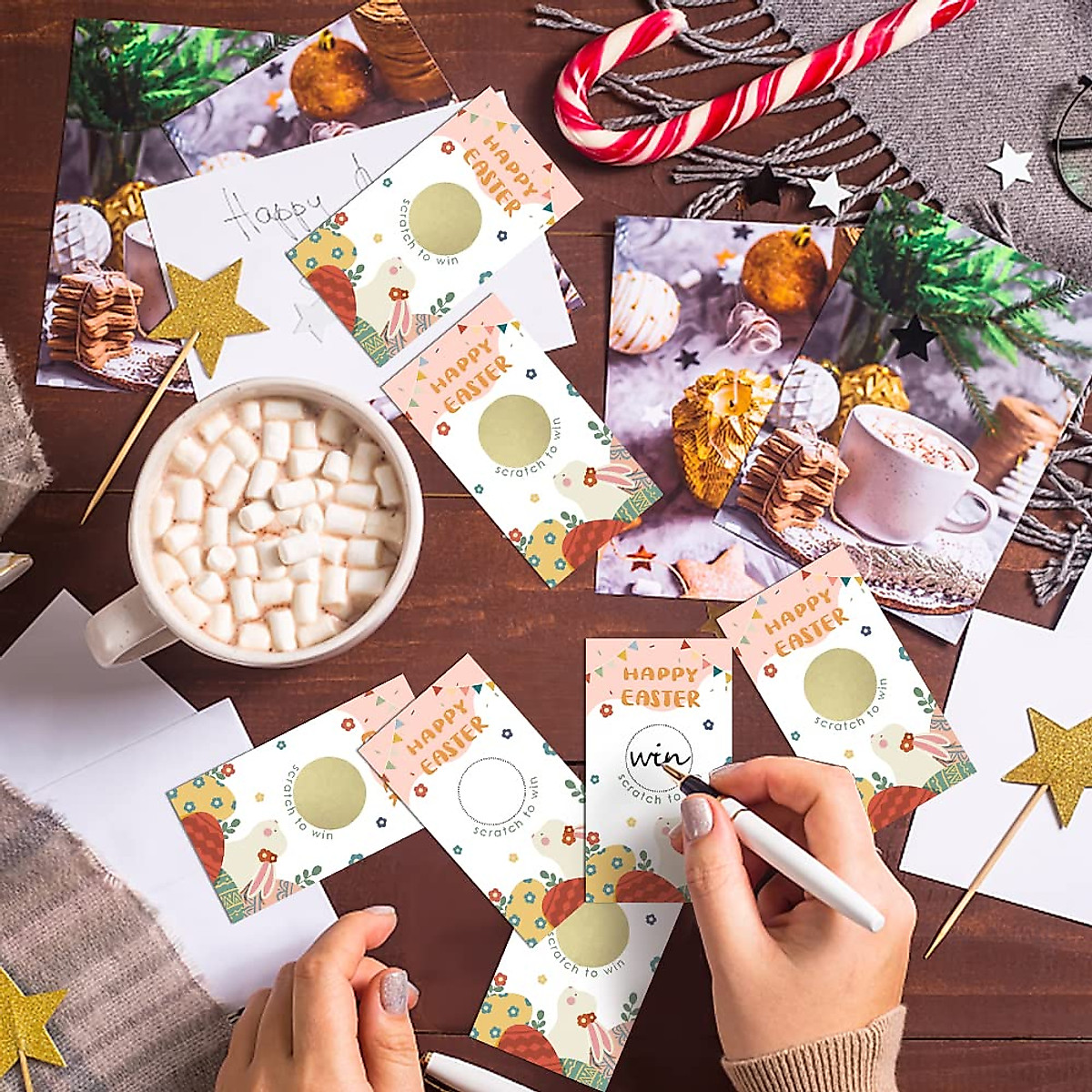 REWIDPARTY Blank Easter Party Scratch Off Cards（50 Pack） Funny Activity for Groups Kids Adults, Easter Bunny and Easter Eggs Scratch Off Tickets, Festive Raffle Tickets, Easter Holiday Party Supplies