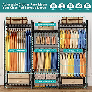 EasyCom Garment Rack, Heavy Duty Clothes Rack with 7 Shelves and 4 Hanger Rods, Closet Organizer System, Closet Clothes Rack, Free Standing Closet, 17.7" D x 70.5" W x 76.8" H, Max Load 900LBS, Black