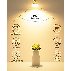 LE GU10 LED Light Bulbs Non-Dimmable, 2700K Soft Warm Light GU10 Bulb Replacement for Recessed Track Lighting, 4W LED Bulbs with 100°Flood Beam for Kitchen, Range Hood, Living Room, Bedroom, 6 Pack