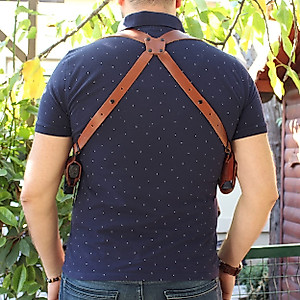 Premium Leather Horizontal Shoulder Holster System with Double Magazine Carrier for Standard Sigg P365 with Out Rail 9mm Micro Compact 3.1''BBL, Right Hand Draw, Brown Color #1329#