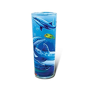 Puzzled Dolphin Full Print Shooter Shot Glass 1.84 Oz Quality Glassware for Bar Collection Novelty Liquor/Spirits Drinking Glass - Marine Life Underwater Animal Nautical Theme