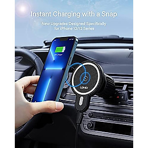 Compatible for MagSafe Car Charger, LDNIO Strong Magnet Magnetic Wireless Car Charger, Hands Free Car Phone Holder [with PD3.0 Adapter] Fit for iPhone 14 13 12 Series and Mag-Safe Case