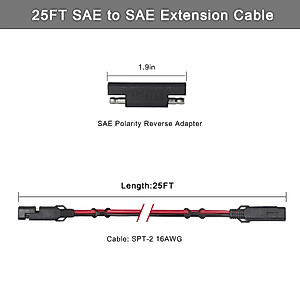 KUNCAN 25FT SAE to SAE 2 Pin Extension Cable DC Power 16awg Heavy Duty Battery Quick Disconnect/Connect Wire Harness with SAE Connectors with Dust Cap
