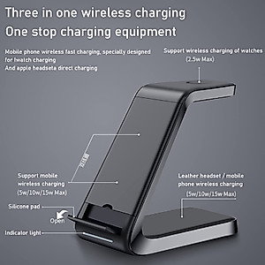 Wireless Charging Station, Wireless Phone Charger 3 in 1 Charging Station for Multiple Devices, Phone Charging Stand 15W Wireless Charger Stand for iOS/Android Smartphone