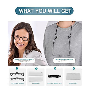 SDPIQDS 2 Pairs Half Moon Frame Reading Glasses Blue Light Blocking,Semi Rim Spring Hinge Metal Readers with Cases Women Men 2.0X