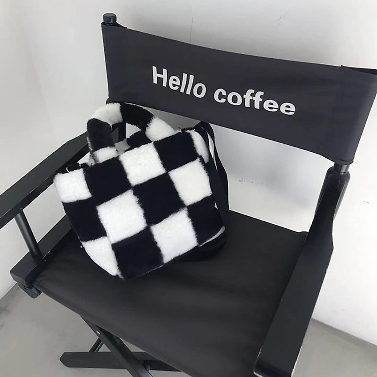 HSINYA Fluffy Tote Bag Aesthetic for Women with Yin Yang Prints Plush Women Shoulder Bag with Shoulder Straps Messenger Bag for Ladies Hobo Bag for Winter Underarm Purse (Style 1)