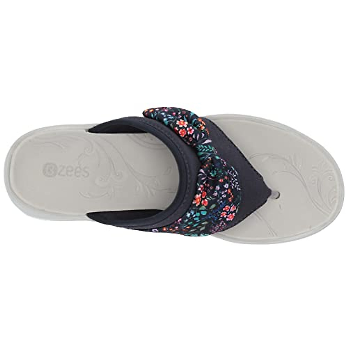 BZees Women's Dancing Queen Wedge Sandal, Navy Ditsy Floral Print, 8