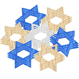 Didiseaon Hanukkah Glitter Confetti 50pcs Gold Silver Blue Star of David Table Scatter Star Shape Jewish New Year Confetti Hanukkah Party Table Centerpiece