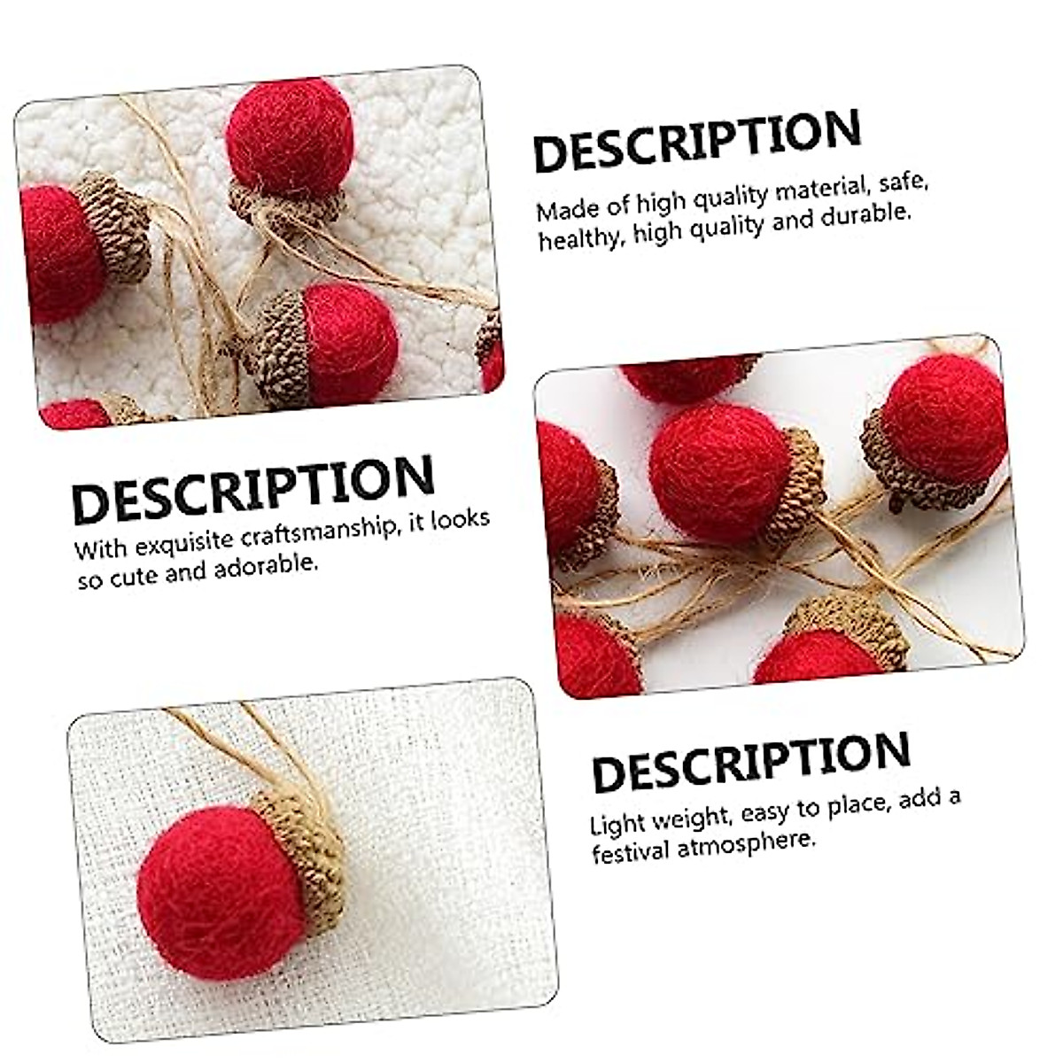 DECHOUS 6 Pcs Felt Pine Cones Wooden Decor Rustic Dining Table Christmas Garland Christmas Acorn Ornaments Christmas Hanging Pendant Christmas Felt Acorn DIY Pendant Christmas Pendants Red