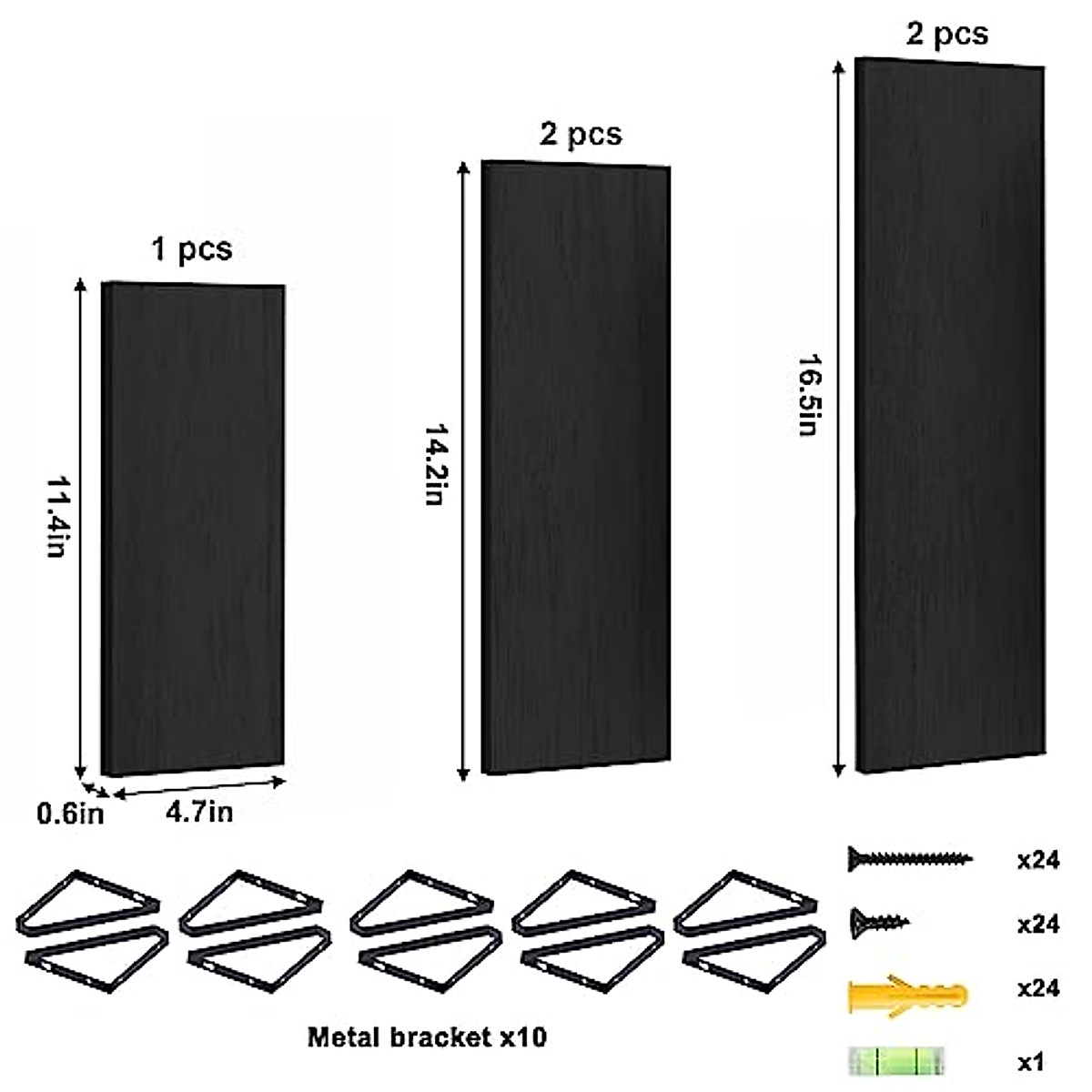 Fixwal Floating Shelves, Width 4.7 Inches Wall Mounted Shelves Set of 5, Rustic Wood Storage Bookshelves, Farmhouse Decor for Bathroom, Bedroom, Living Room, Kitchen and Office (Black)