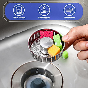 Drain Stopper Kitchen Sink Drain Strainer 3 in 1 Pop up Sink Stopper Stainless Steel Strainers for Kitchen Anti-Clogging and Fast Drainage Sink Stoppers for US Standard 3-1/2 Inch Kitchen Drain