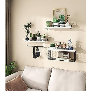 Mefirt Floating Shelves, 3+2 Tier Bathroom Shelves with Paper Towel Holder & Floating Book Shelves, Invisible Bookshelves for Wall