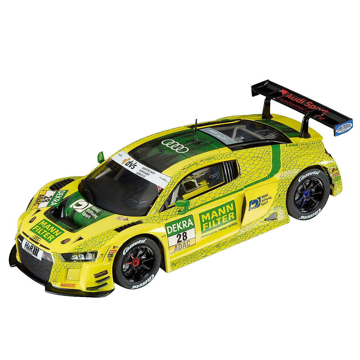 Carrera 27703 Audi R8 LMS GT3 Mann-Filter Land Motorsport No.28 1:32 Scale Analog Slot Car Racing Vehicle Evolution Slot Car Race Tracks