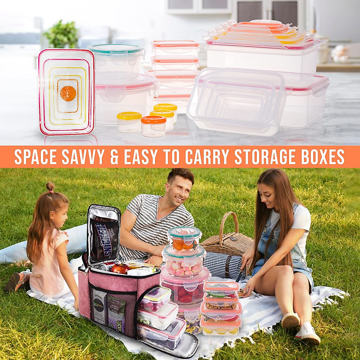 38 Pcs Large Food storage containers-85 oz to Small Container Stackable Kitchen storage bowls sets-BPA Free Leak proof Plastic food Storage Containers with lids airtight-Microwave freezer safe