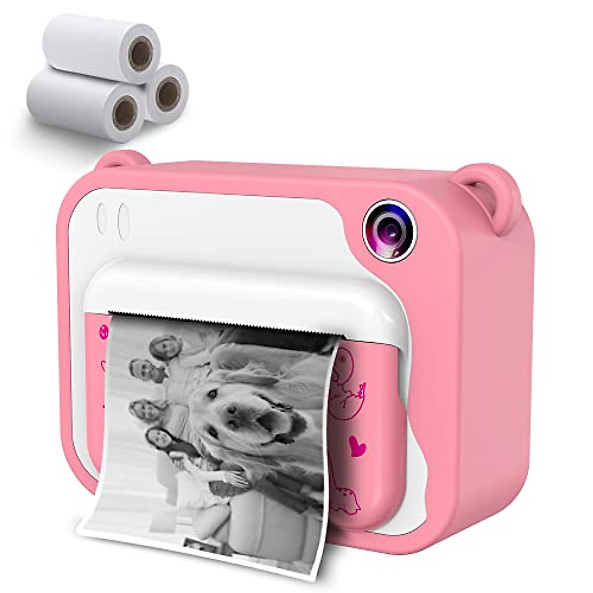 USHINING Instant Print Camera for Kids, 12MP Digital Camera for Kids Aged 3-12 Ink Free Printing 1080P Video Camera for Kids with 32GB SD Card,Color Pens,Print Papers (Pink)