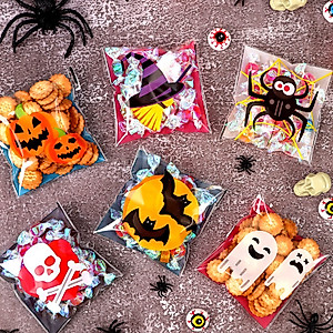 Joottuan 240 Pieces Halloween Treat Bag Self Adhesive Candy Cellophane Bags Plastic Cookie Goodie Bags for Kids Halloween Party Supplies
