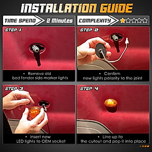 HERCOO LED Dually Bed Fender Side Marker Lights Front Rear Lamps Compatible with Ford 1999-2010 F350 F450 F550 Super Duty, Amber & Red