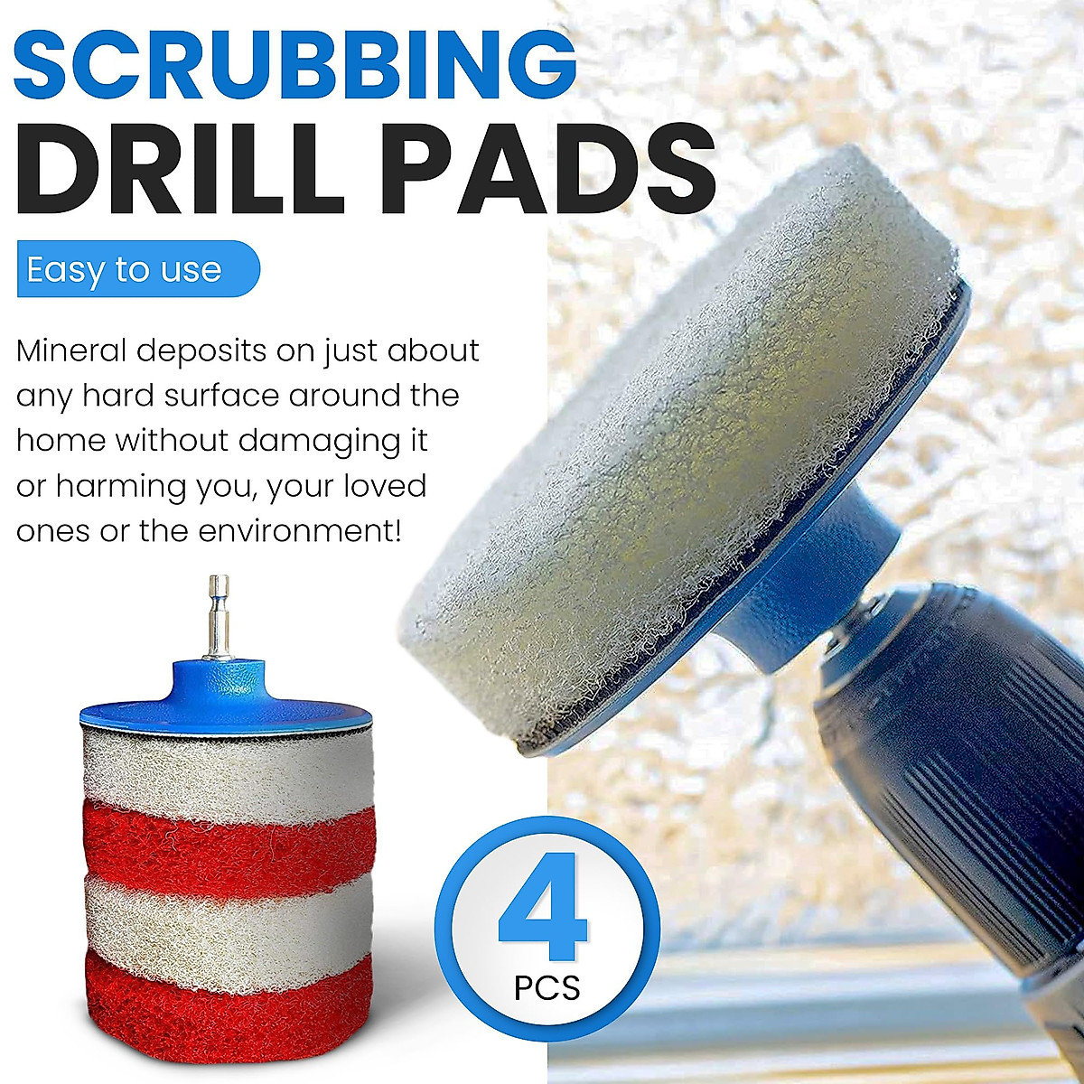 Tub and Tile Refinishing Kit | Scrubbing Drill Pads | Clean Tile and Grout, Shower Doors, Fiberglass, Sinks | Baseboard Cleaner Tool