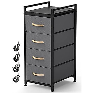 DOMYDEVM 4 Tier Drawer Closet Organizer Tower Clothing Storage Drawers Small Black Nightstand Fabric Organizer Unit with Wooden Top for Bedroom, Living Room, Nursery Room