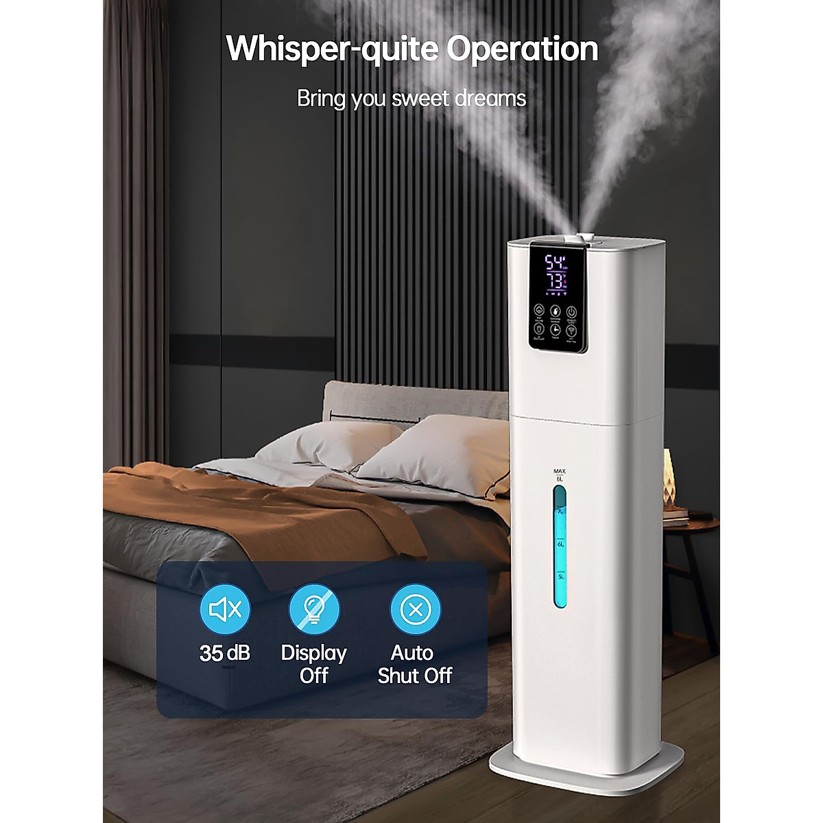 Smart Humidifiers for Bedroom Large Room,(8L) 2.1Gal Cool Mist Top Fill Diffuser Ambient Light, WIFI App & Remote Control, 3 Mist Modes, 12H Timer, 35dB Quiet Humidifier for Home Office Plant