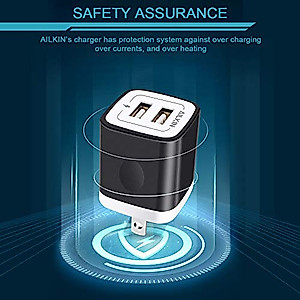 USB Wall Charger, Charger Adapter, AILKIN 6-Pack 2.1Amp Dual Port Quick Charger Plug Cube Replacement for iPhone X/8/7/6S/6S Plus/6 Plus/6, Samsung Galaxy S7/S6/S5 Edge, LG, HTC, Huawei, Moto etc.
