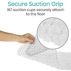 Vive Oval Bathtub Mat - Nonslip Shower Floor Pad - Non-Slip and Non-Skid for Bath Tub with Strong Rubber Suction Cup Grip - for Baby, Elderly, Kids, Bathroom (Gray)