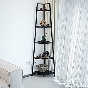 Acllkswx 70 inch Rustic Corner Shelf 5 Tier Tall Corner Bookshelf Bookcase Plant Stand for Living Room, Kitchen, Home Office (Black)