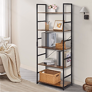Magshion 6-Tier Bookshelf, Tall Bookcase Industrial Display Standing Shelf Units, Metal Storage Shelf for Bedroom Kitchen