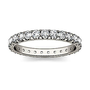 Charles & Colvard Forever One 2.2mm Round Cut Moissanite Eternity Band for Women | 1 cttw DEW | Lab Grown | Solid 14K White Gold with Rhodium | Size 6