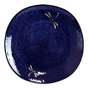Ebros Made in Japan Pack Of 4 Midnight Blue Tombo Dragonfly Ceramic Porcelain Dinner Plates Dishes For Salads Pasta Noodles Stir Fry Main Course Entrée Dining Dinnerware Serving Platters