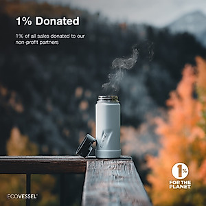 EcoVessel PERK Trimax Vacuum Insulated Stainless Steel Travel Bottle for Coffee & Tea with Push Button Locking Top – 16oz (Slate Gray)