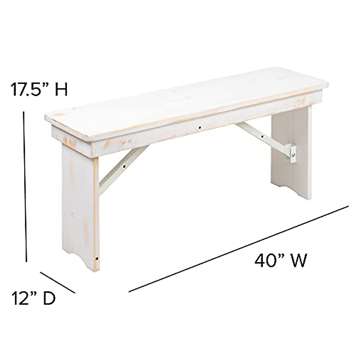 Flash Furniture HERCULES Series 8' x 40" Antique Rustic White Folding Farm Table and Six Bench Set
