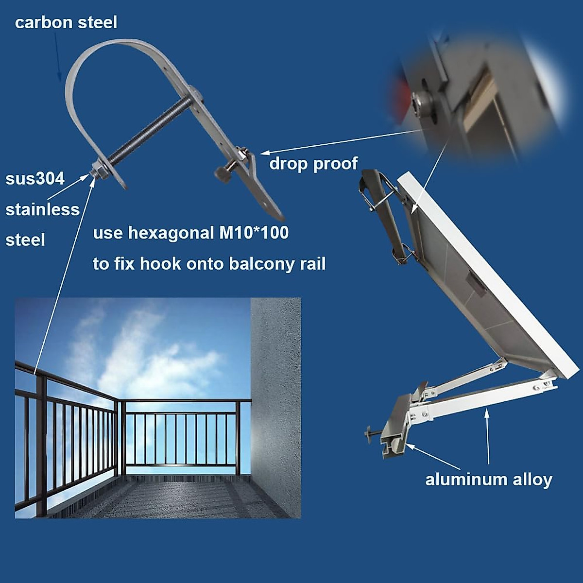 Solar Panel Mounting Brackets Balcony Power Station Holder for 2 Solar Panels Tilt Angle 0°20-30°