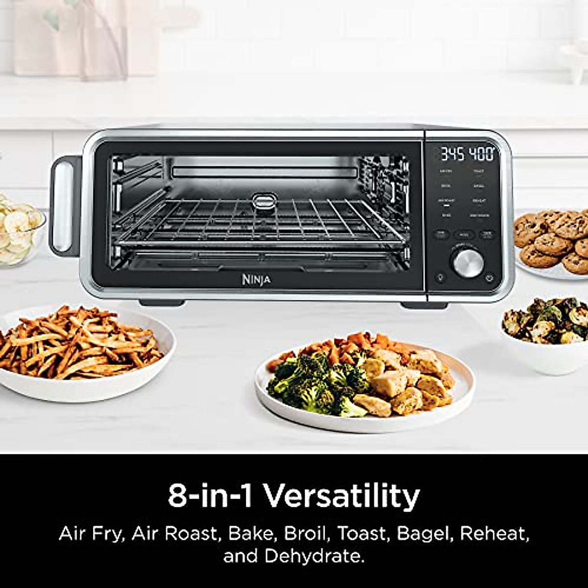 Ninja SP201 Digital Air Fry Pro Countertop 8-in-1 Oven with Extended Height, XL Capacity, Flip Up & Away Capability for Storage Space, with Air Fry Basket, Wire Rack & Crumb Tray, Silver
