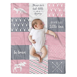 OLDCHI Woodland Personalized Baby Blanket for Girls with Name, Customized Pink Woodland Blanket for Newborn Girls, Blankets for Girls Personalized Woodland, Gift for Baby Nursery