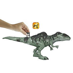 Mattel Jurassic World Dominion Strike 'n Roar Dinosaur Action Figure, Giganotosaurus Green Dino Toy with Striking Motion & Sounds