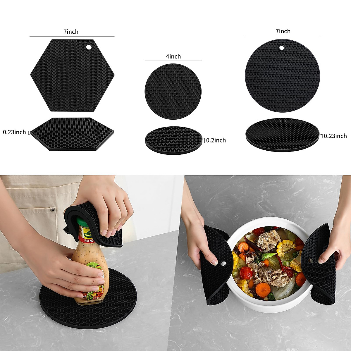 Silicone mats for Kitchen Counter, Pot Holders and hot Pads,Heat Resistant mats for countertop,Multipurpose Table and Countertop Decor Protection mats Kitchen Gadgets Set for 6